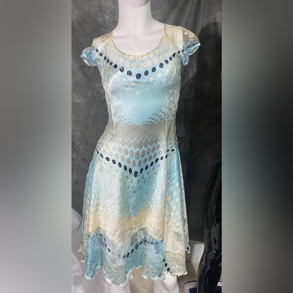 Komarov | Dresses | Komarov Dress In Blue Radial Polka Dot | Poshmark